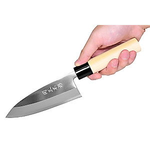 Seki Japan Japanese Seki SANBONSUGI Sushi Chef Knife, Stainless Steel Sashimi Deba Knife, Magnolia Wood Handle, 150 mm (5.9 in) for Left-Handed