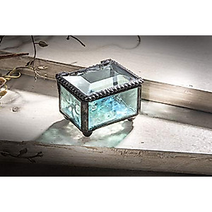 Ring Box Small Glass Jewelry Wedding Engagement Ring Dish Display Keepsake Trinket Case Gift Windsor Blue (Turquoise) Stained Glass J Devlin Box 325-3