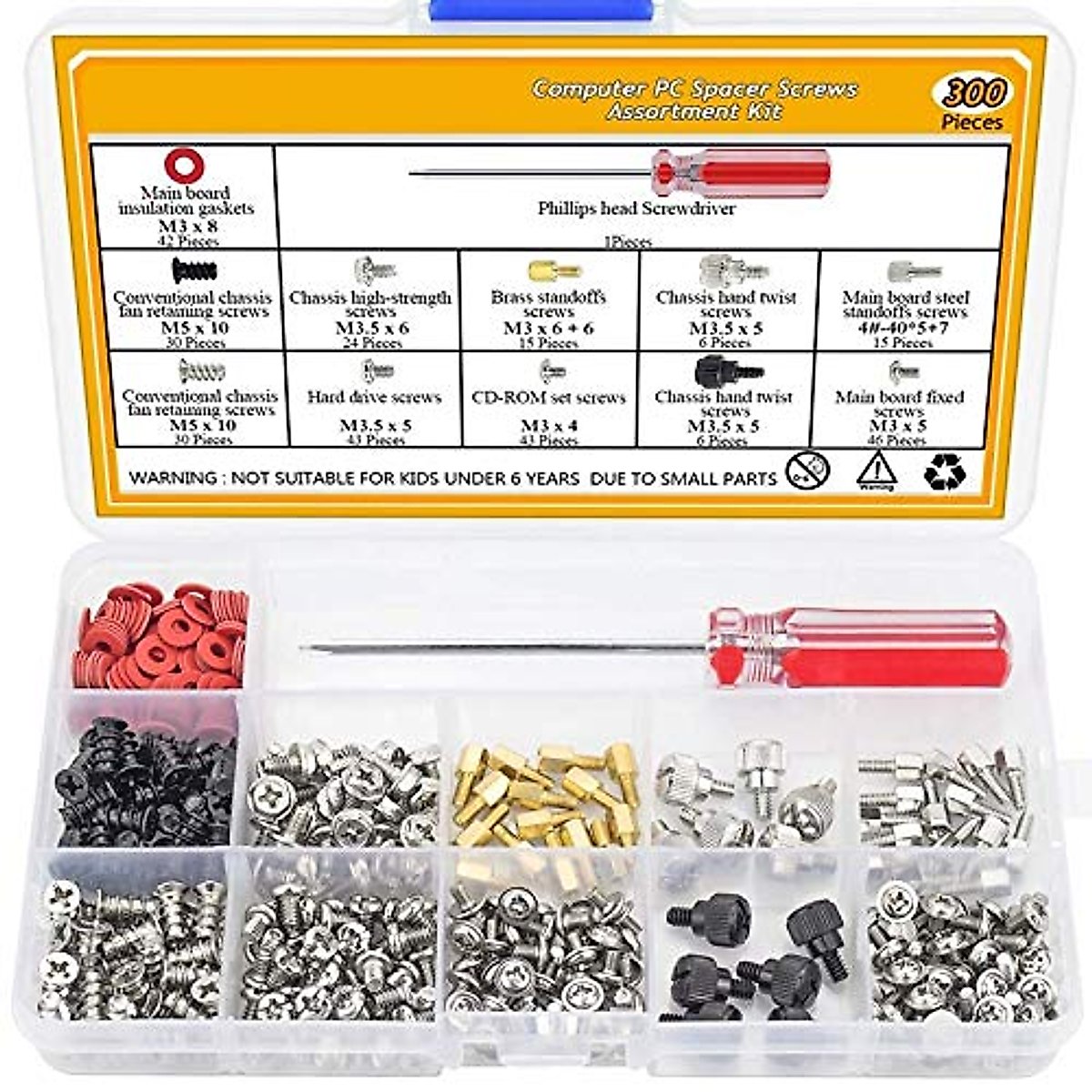 300Pcs Personal for Computer Screw Standoffs Set Assortment Kit with A Screwdriver for Hard Drive for Computer Case Motherboard - (Size: M3/ As Shown) SCRW-089768