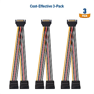Cable Matters 3-Pack 15 Pin SATA Power Splitter Cable 8 Inches, SATA Power Y-Splitter Cable, SATA Splitter