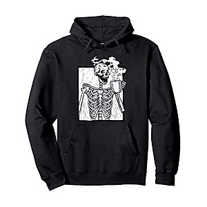 halloween coffee drinking skeleton skull Pullover Hoodie
