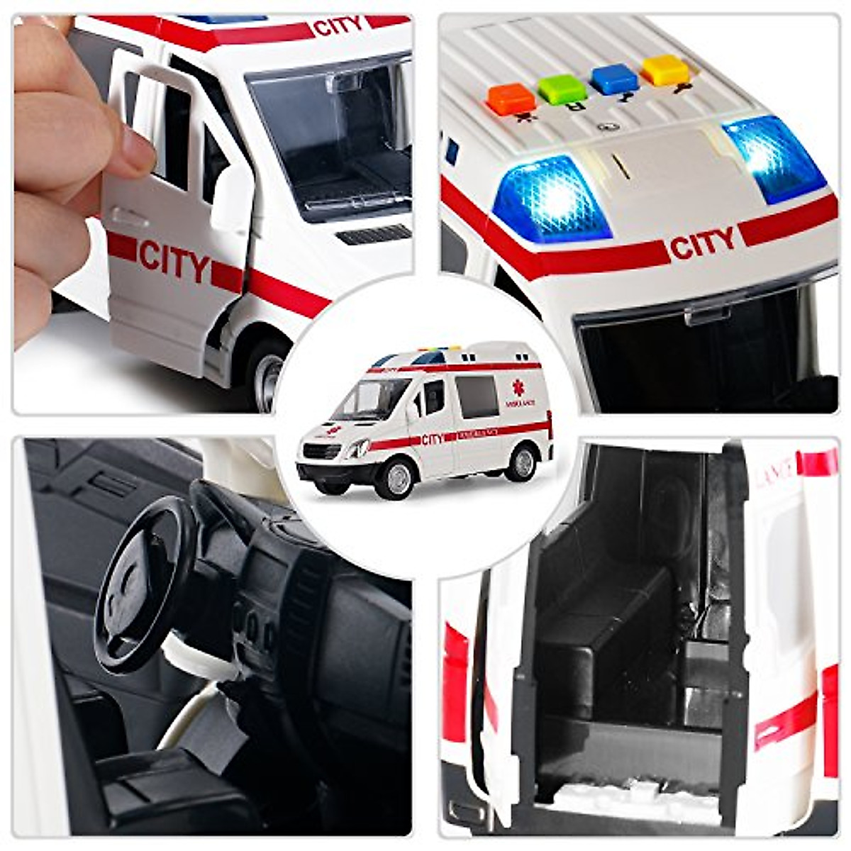 Liberty Imports Ambulance Toy Car with LED Lights & Siren Sound Effects - Friction Powered Wheels Plastic Rescue Vehicle Toy for Kids & Toddlers