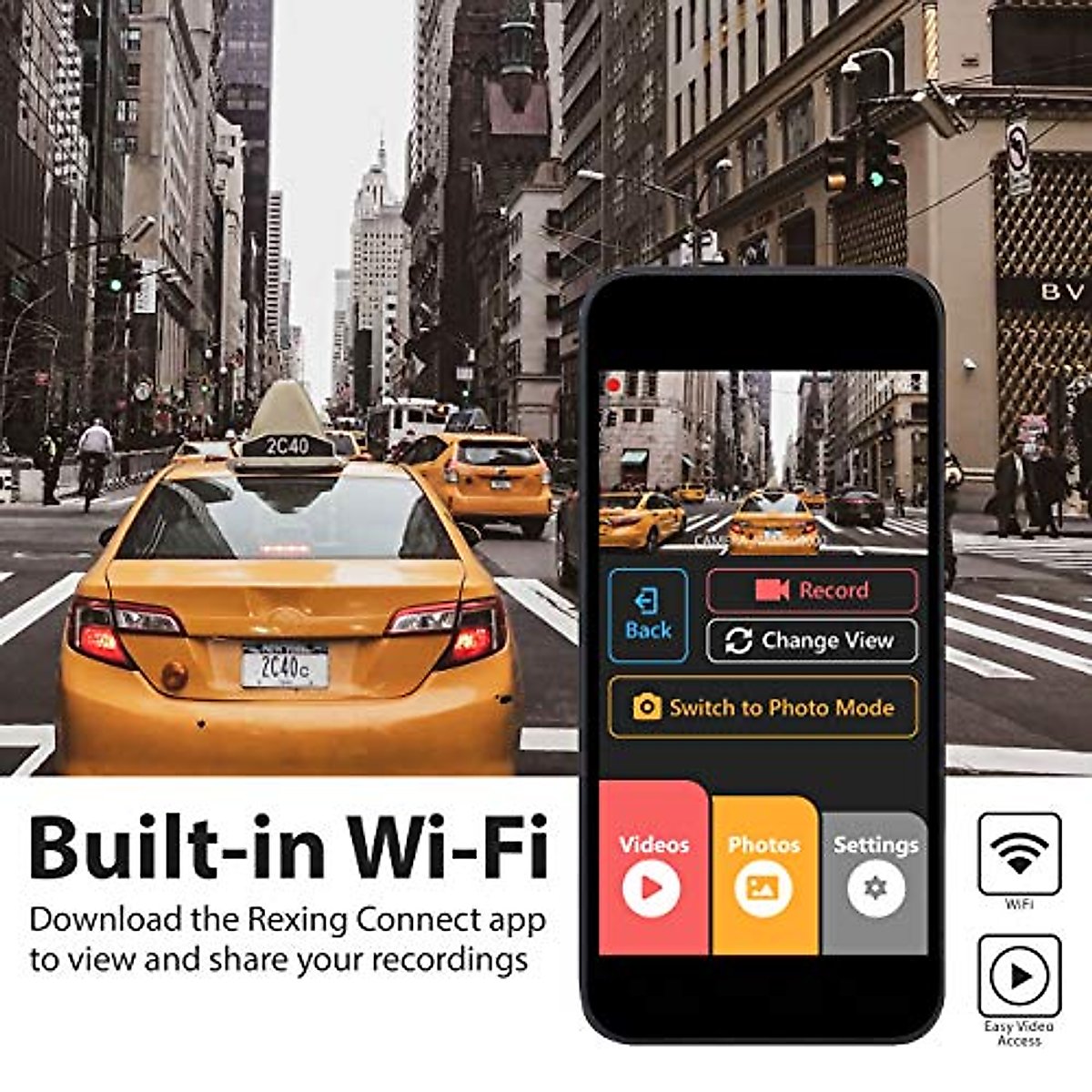 Rexing V1P 3rd Generation Dual 1080p Full HD Front and Rear 170 Degree Wide Angle Wi-Fi Car Dash Cam with Supercapacitor, 2.4" LCD Screen, G-Sensor, Loop Recording, Mobile App