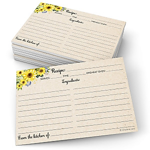 321Done Sunflower Recipe Cards (Set of 50) Large 4x6 - Rustic Kraft Tan, From the Kitchen Of - Double-Sided for Weddings, Bridal, Baby Shower - Made in USA