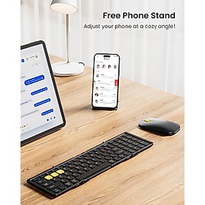 Foldable Bluetooth Keyboard and Mouse, Portable Folding Pocket Keyboard Mouse Combo with Numeric Keypad for Business and Travel for Phone Tablet Laptop (2.4G+Dual BT)