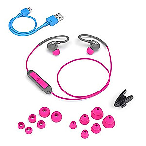JLab Fit 2.0 Bluetooth Enabled Wireless Sports Earbuds | Bluetooth 4.1 | 10mm Titanium Drivers | 6 Hour Battery Life | IP55 Sweatproof | Flexible Memory Wire | Pink