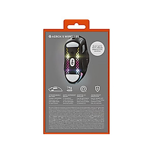 SteelSeries Aerox 5 Wireless - Holey RGB Gaming Mouse - Ultra-lightweight Water Resistant Design - 9 Buttons – Bluetooth/2.4 GHz - 18K DPI TrueMove Air Optical Sensor