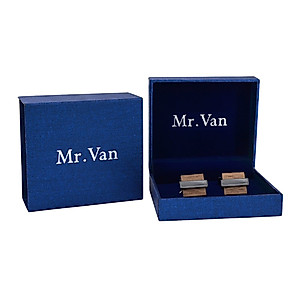 Mr.Van Natural Wood Cufflinks Men's Handcrafted Square Wood Cuff links Set Classic Wedding Business Gift for men