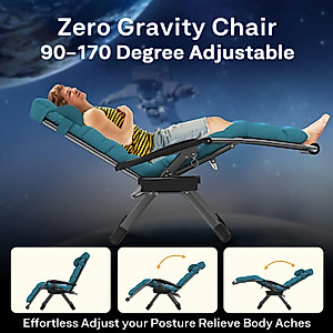 Slendor Oversized Zero Gravity Chairs XL, 29IN Padded Anti Gravity Chair, Zero Gravity Lounge Chair, Folding Reclining Patio Chair w/Aluminum Alloy Lock, Headrest, Cup Holder, Light Blue