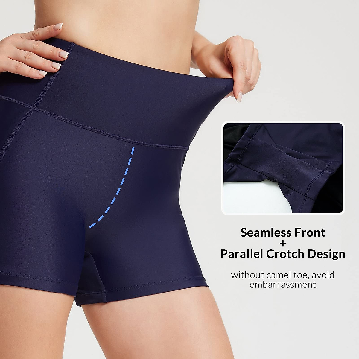 BALEAF Women's 3" High Waisted Swim Bottoms Bathing Suit Boy Shorts Tummy Control Full Coverage Swimsuit Bottoms Modest Navy Blue XL