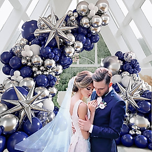 Blue and Silver Balloon Garland Arch Kit, Blue and White Balloons with confetti balloons for Graduation Baby Shower Prom Wedding Birthday Party Decorations