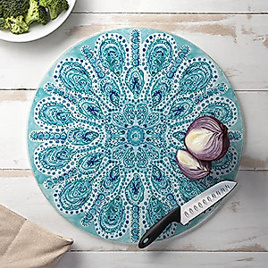 CounterArt Ocean Fantasy 4mm Heat Tolerant Round Tempered Glass Cutting Board 16" Round Manufactured in the USA Food Preparation Board, Cake Plate, Pizza Stand