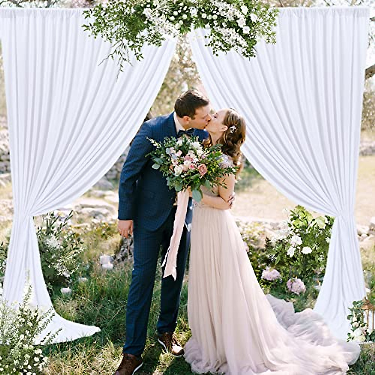 10ft x 10ft White Backdrop Curtains for Parties Wedding Curtain Backdrop for Baby Shower Gender Reveal Decoration Backdrop Drapes Wrinkle Free Chiffon Fabric Background 5ftx10ft, 2 Panels