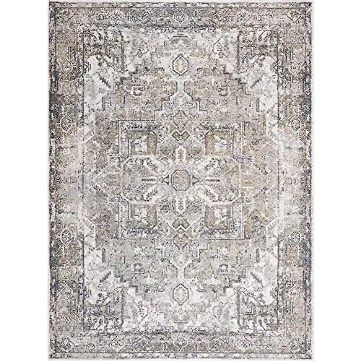 Hauteloom Hera Machine Washable Living Room Bedroom Area Rug - Pet Friendly - Vintage Distressed - Bohemian Oriental Persian Traditional Look - Olive Green, Grey, Beige - 7'10" x 10'2"