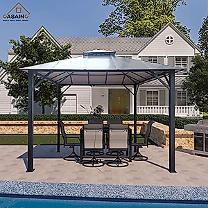 CASAINC Hardtop Gazebo 10x10 FT, Hardtop Gazebos with Double Roof, Aluminum Frame Permanent Outdoor Canopy, Patio Gazebo with Mosquito Netting for Patio Lawn Garden
