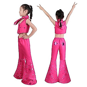 Yaxoiamz Girls Pink Costume Cowboy Costume Hippie Disco Outfits Pink Cowgirl Uniform halloween Pink Series (Pink 1, Medium)