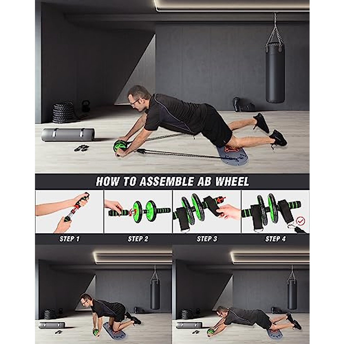 Hikeen Home Workout Equipment to Help Achieve Fitness Goals, 27-in-1 Portable Gym Exercise Equipment with Compact Push-Up Board, Resistance Bands, Ab Roller Wheel, and Pilates Bar, Master Your Workout