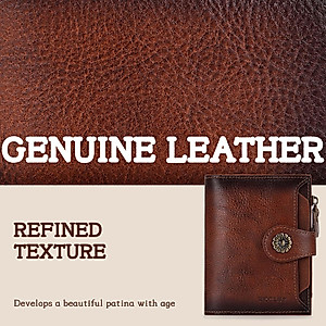 HKCLUF Wallet Women,Genuine Leather Bifold Womens Wallet,RFID Blocking Small Wallet for Women,Card Holder Wallet Ladies With Zip Coin Pocket(brown)