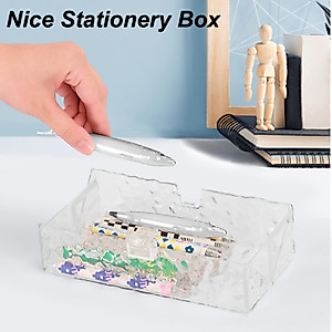 elephtree Glacier Pencil Case,Large Capacity Plastic Pencil Case Organizer Translucent Multi Functional Automatic Push Buttons Pencil Box Sketching Storage Box with 2 Pieces Cute Fish Pens