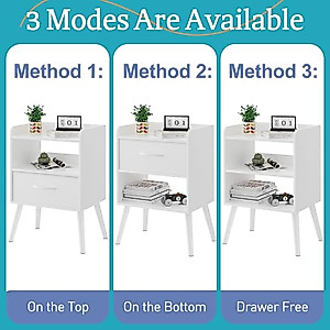 White Nightstand with Open Shelf,Small Night Stand Bedroom Bedside Table with Drawer Storage,Side Table End Table with Solid Wood Feet,Mid Century Night Stands for Office Home Sofa Couch(White)