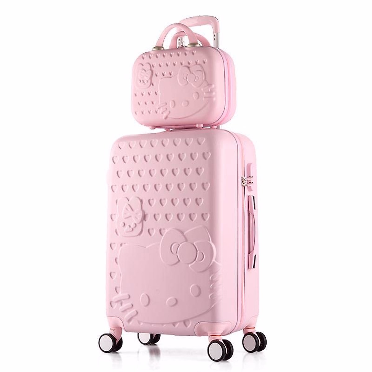 MUNROU Hello Girls Kitty Rolling Luggage Cute Pink Hardshell Carry On Suitcase with Wheels