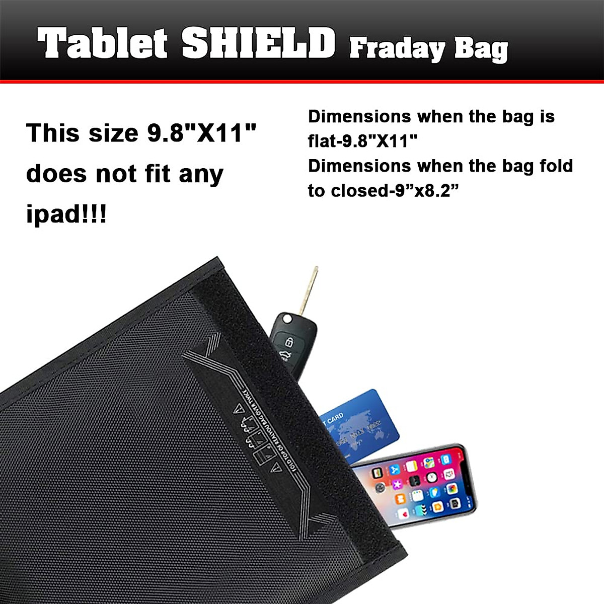 Farday Bag,Signal Isolation Bag,Shield Your Phone/ipad from Hacking,Tracking,and EM Protection Radiation with This Pouch -Shields NFC/WiFi/Bluetooth for Phones,Key Fobs and Credit Card (9.8"X11")