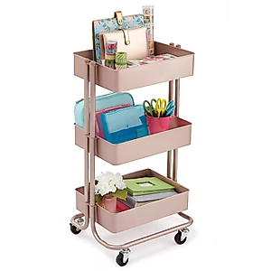Simply Tidy Lexington 3 Tier Multipurpose Stylish Rolling Storage Cart for Organizing Supplies in Home or Office Spaces, Rose Gold