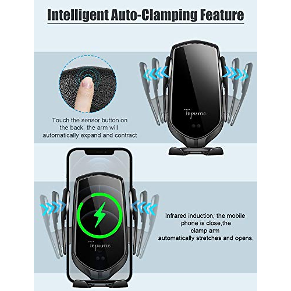 Wireless Car Charger,10W Qi Fast Charging Auto-Clamping Car Phone Mount Air Vent Phone Holder Compatible with iPhone 13/12/12Pro/SE/11/11Pro/11ProMax/XSMax/XS/XR,Samsung S10/S9/S8/Note10