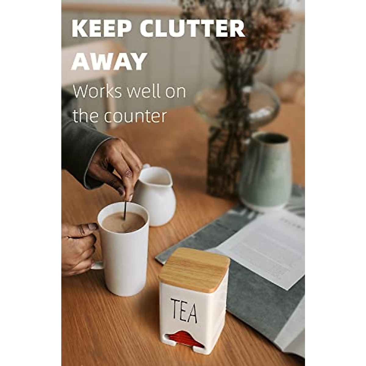 QUXIJA Ceramic Farmhouse Tea Bag Storage Organizer Caddy Holder with Lid (White)