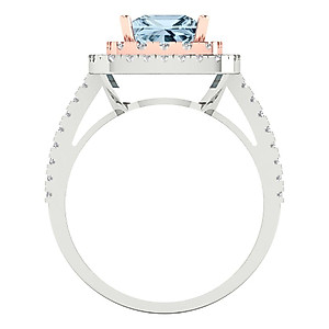 Clara Pucci 2.36 ct Princess Cut Halo Solitaire Genuine Natural Aquamarine Engagement Promise Anniversary Bridal Ring 18K 2 tone Gold 4