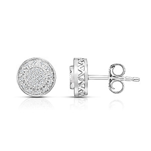 NATALIA DRAKE 1/10 Cttw Diamond Stud Earrings for Women in 925 Sterling Silver with Rhodium Plating Round Halo Flat Pave Color H-I/Clarity I2-I3