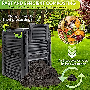 Saicool 80 Gallon (300 L) Garden Composter Bin from BPA Free Material with Large Capacity & Easy Assembling Outdoor Compost Box for Fast Creation of Fertile Soil