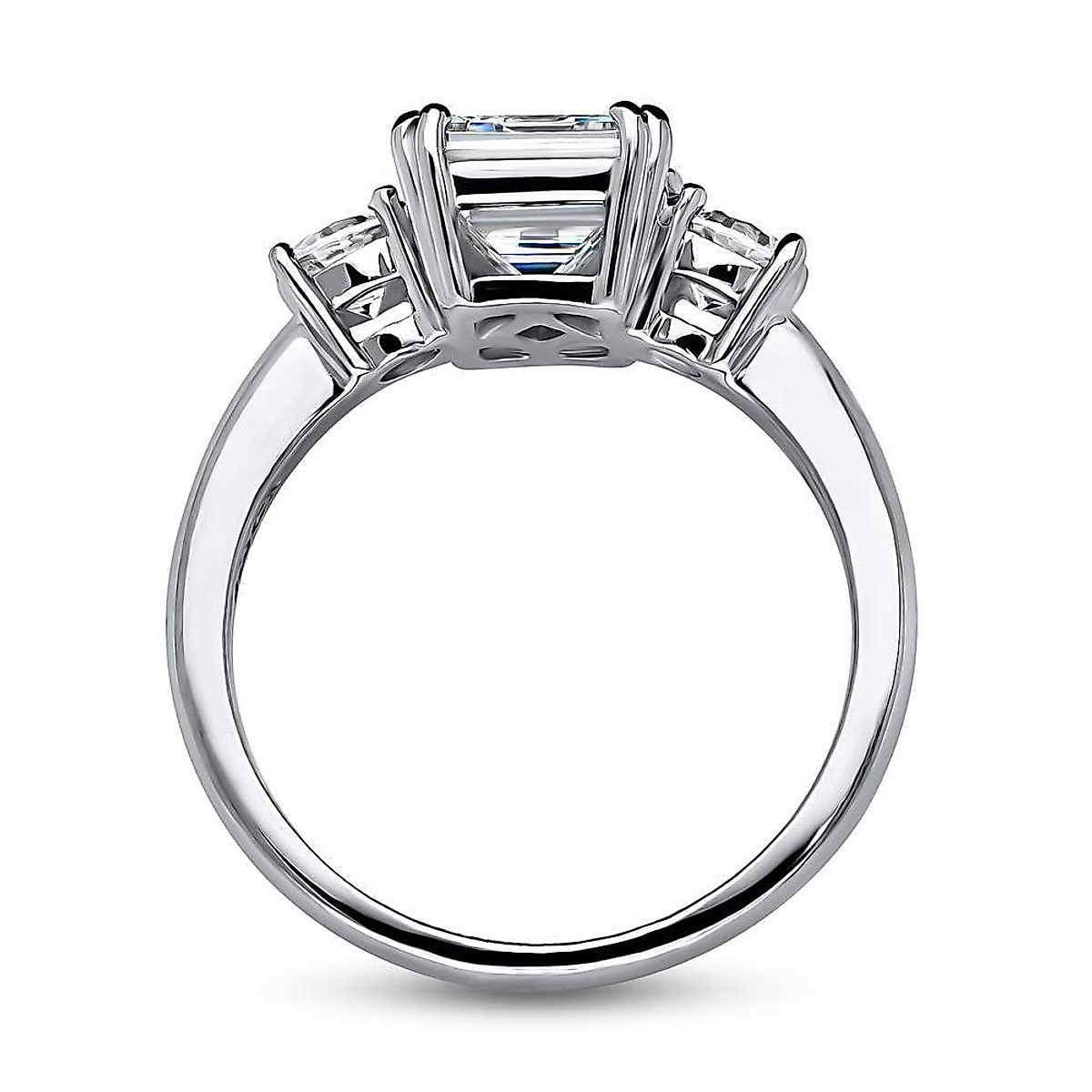 BERRICLE Sterling Silver 3-Stone Wedding Engagement Rings Emerald Cut Cubic Zirconia CZ Promise Ring for Women, Rhodium Plated Size 5.5