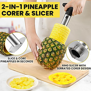 CUNSENR Premium Pineapple Corer and Slicer Tool - Pineapple Cutter with Sharp Serrated Tips - Easy to Use & Clean - Stainless Steel Core Remover for Pineapple - Slice and Core Fruits with Ease(Green)