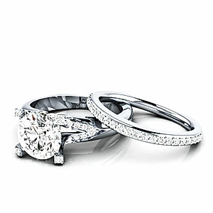 DESTINY JEWEL 2.25Ct Round Cut Diamond Solid 925 Silver 14K White Gold Over Engagement Wedding Ring Set_10
