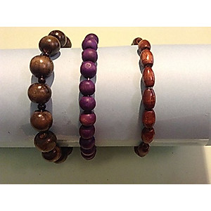 7" Wood Bead Adjustable Bracelets,in 3 different color brown purple light green