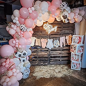 137PCS Cow Balloon Garland Arch Kit with Pink White Cow Print Balloons for CowBoy CowGirl Themed Party Baby Shower Farm Birthday Party Decorations