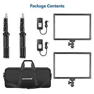 Neewer 13" Led Video Light Panel Lighting Kit, 2-Pack Dimmable Bi-Color Soft Lights with Light Stand, Built-in 8000mAh Battery, 3200K~5600K CRI 95+ 2400Lux for Game/Live Stream/YouTube/Photography