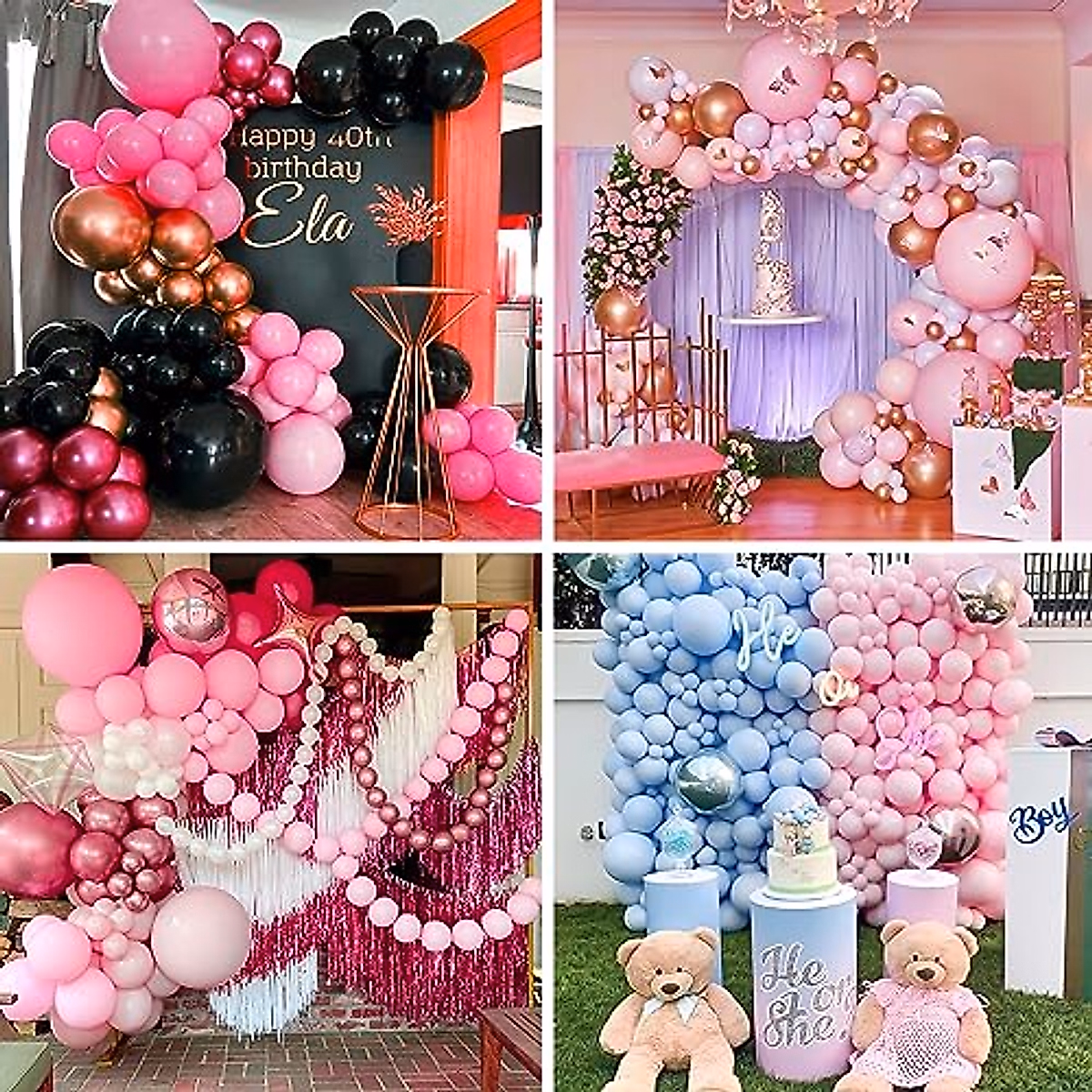 RUBFAC 156pcs Pink Balloons Garland Arch Kit, 5/10/12/18 Inch Hot Pink Light Pink Balloons for Mother’s Day Wedding Girl’s Birthday Baby Shower Princess Theme Party Decorations