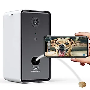 Owlet Home Pet Camera with Treat Dispenser Tossing for Dogs/Cats, 2.4Ghz & 5Ghz WiFi, 1080P Camera, Live Video, Auto Night Vision, 2-Way Audio, Compatible with Alexa, pre-Recorded Voice Message