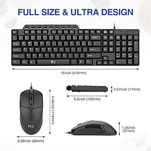 (2PACK) Wired Keyboard and Mouse,Rii RK203 Ultra Full Size Slim USB Basic Wired Keyboard Mouse Combo Set with Number Pad for Computer,Laptop,PC,Notebook,Windows