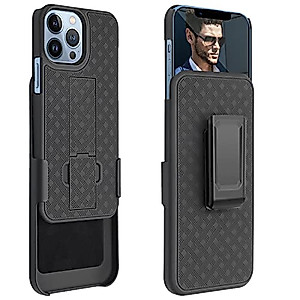 Fingic Compatible with iPhone 13 Pro Max 5G Holster Case Combo Shell Slim Rugged Case with Kickstand Swivel Belt Clip Holster Shockproof Cover for iPhone 13 Pro Max 5G (6.7 inch) 2021, Black