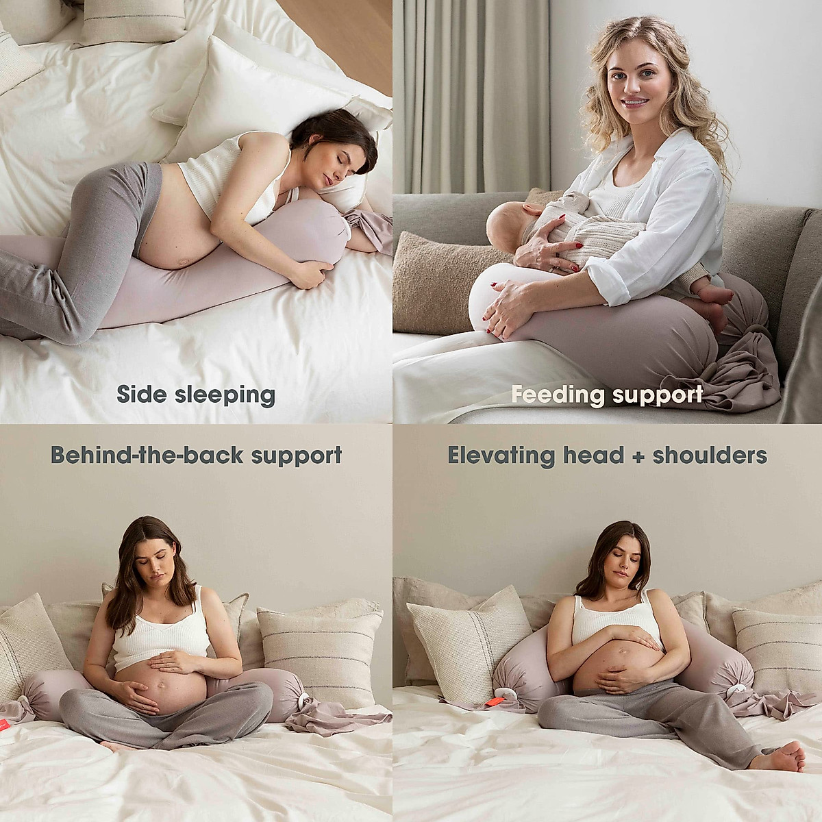 bbhugme Adjustable Pregnancy Pillow – Full Body Support for Side Sleeping - Adjustable Firmness and Shape - Supports Back, Legs, Belly, HIPS for Pregnant Women - Removable Cover - Eucalyptus