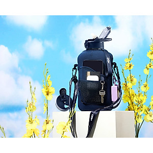 H2O Capsule 2.2L Half Gallon Water Bottle with Storage Sleeve and Removable Straw – BPA Free Large Reusable Drink Container with Handle - Big Sports Jug, 2.2 Liter (74 Ounce), Navy Blue