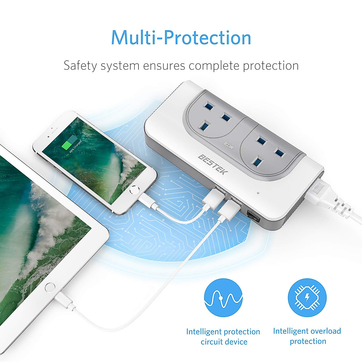 BESTEK 200W Voltage Converter 100V to 240V with 4-Port USB Charging All World Contries to US Travel Charger (White)