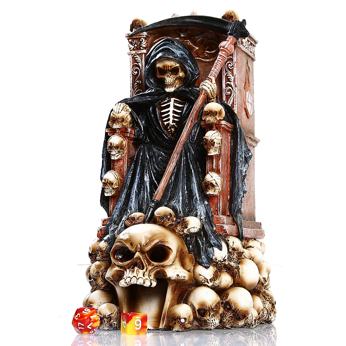 Forged Dice Co. Grim Bones Dice Tower with LED Skull - Hand Painted Grim Reaper Dice Rolling Tower Made from Heavy Duty Resin - Compatible with DND Accessories and Tabletop RPG Games