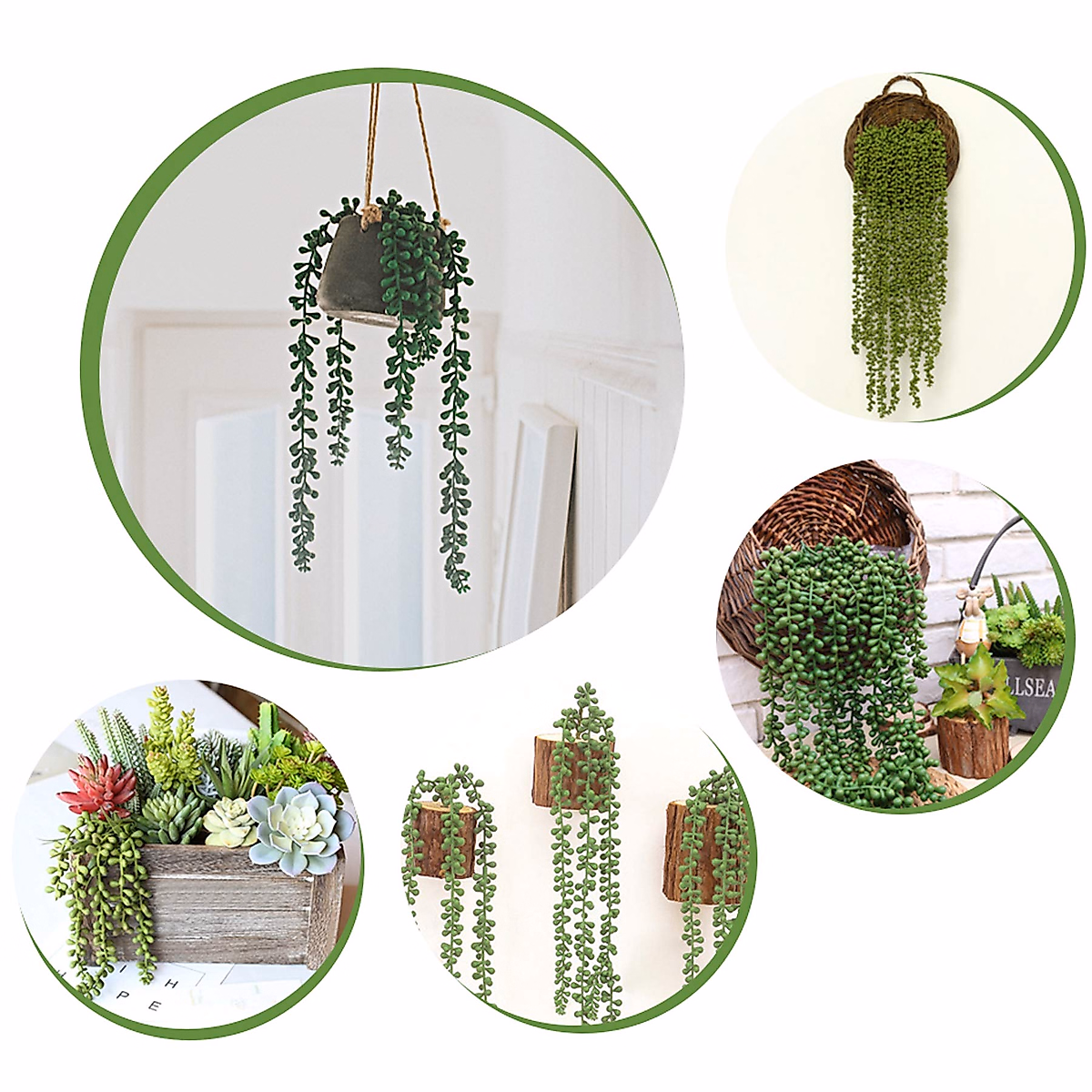 HUIANER Artificial Succulent Plants, 13.4" Fake Hanging String of Pearls Simulation Greenery Plants for Christmas Wall Home Kitchen Office Garden Wedding Decor, Pack of 2