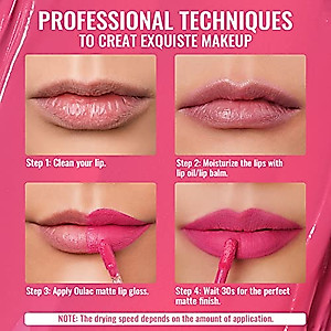 Oulac Matte Liquid Hot Pink Lipstick for Women, Long Lasting Lipstick Waterproof Lip Stain, No Transfer, Creamy High Pigmented Formula with Rose Oil, Vegan & Cruelty-Free, Pink M09