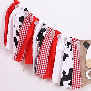 Farm Cow for First Birthday Highchair Banner - Boy or Girl High Chair One First 1st Barnyard Smash Cake Cow Western Fabric Picnic Decorations Cow , Party Decor for Baby Showers (Farm Cow Highchair