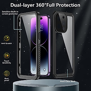 IUGOBI for iPhone 14 Pro Max Case Waterproof, Built-in Screen Protector Full Sealed Cover, Shockproof IP68 Waterproof Clear Case for iPhone 14 Pro Max 6.7 inch